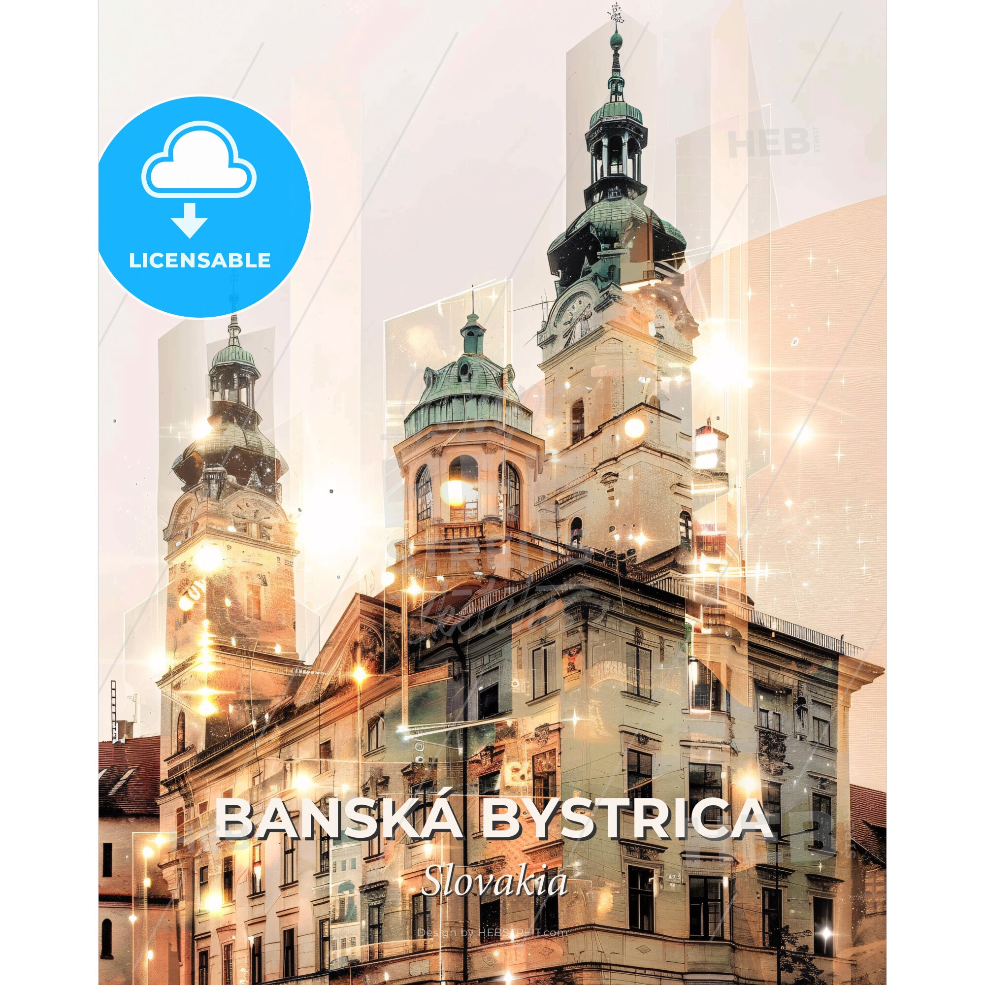 Banska Bystrica Cityscape Composite Skyline Art Poster, print template – HEBSTREITS