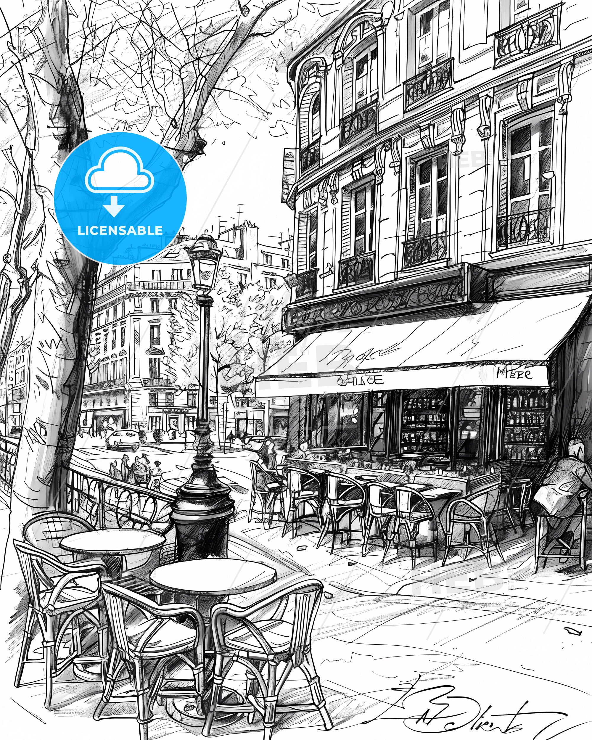 paris cafe drawing