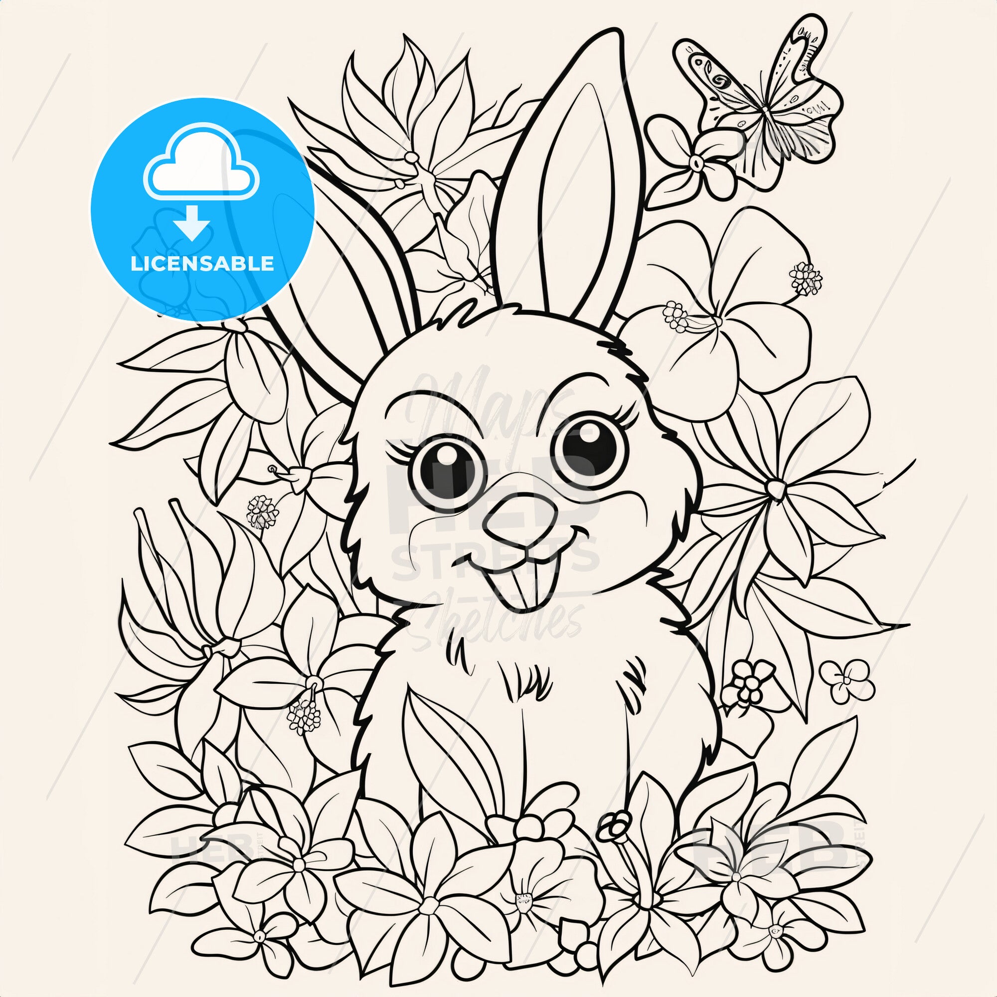 Black And White Coloring Page Of A Cute Happy Small Frontfaced Dikdik ...