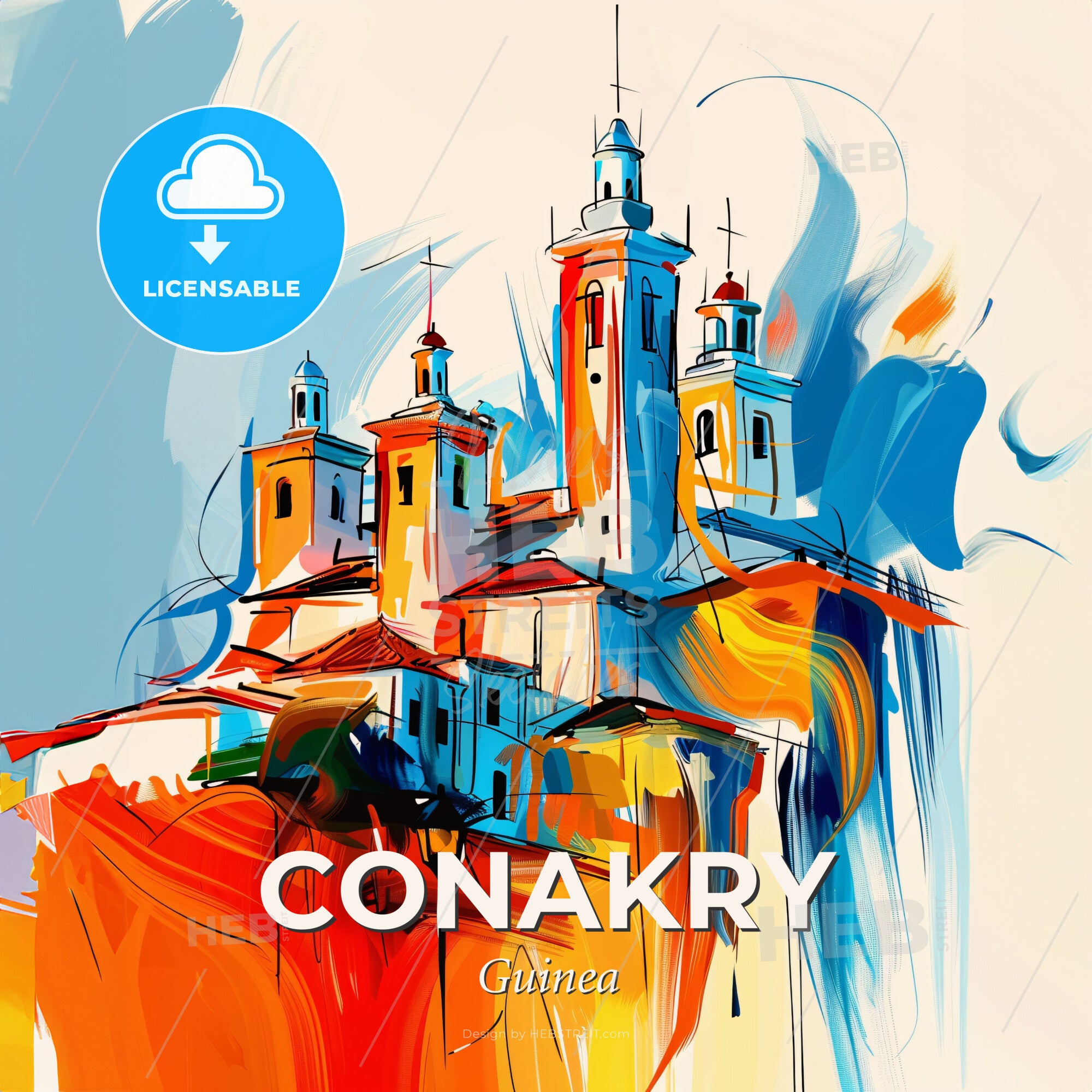 Vibrant Conakry, Guinea, print template – HEBSTREITS