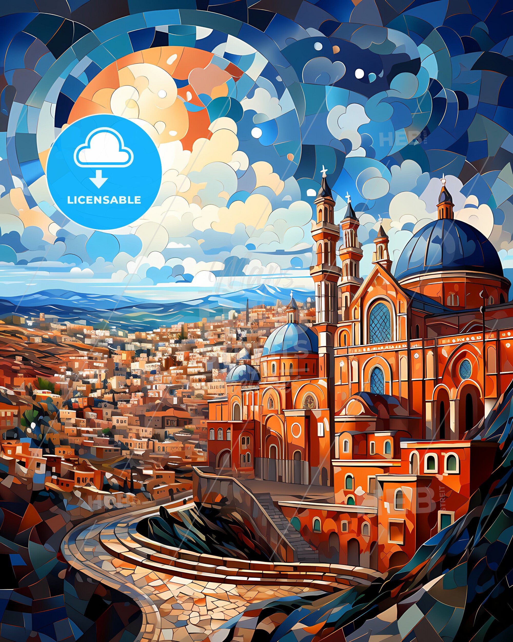 Abstract Painting Of Holon Israel Skyline, Cityscape Canvas Wall Art, Home Decor Building Towers ...