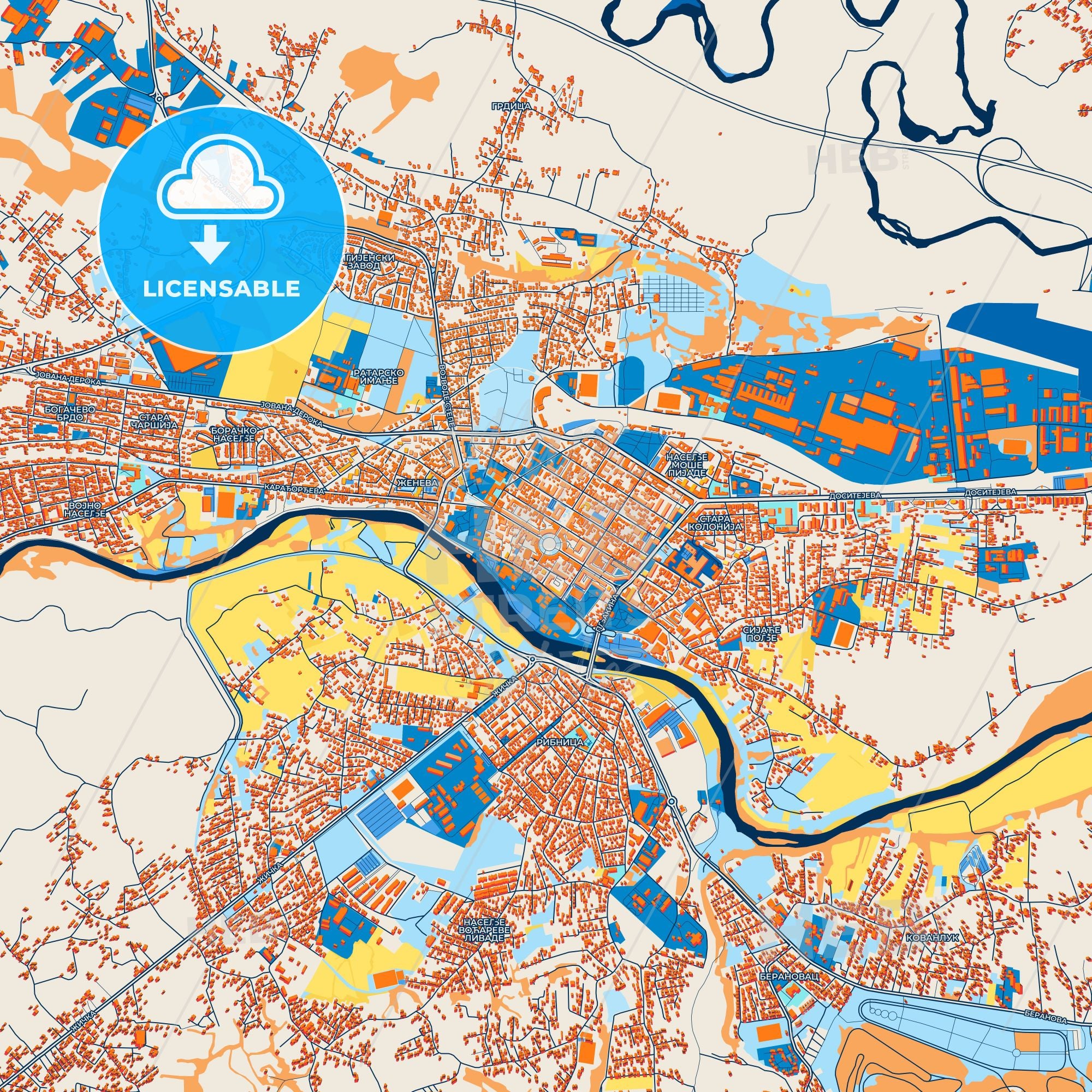 Colorful Kraljevo Street Map - Digital Download – HEBSTREITS