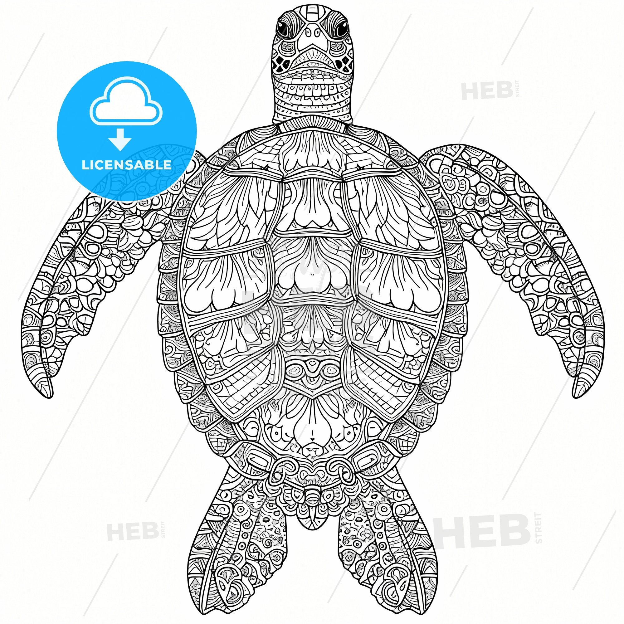 Drawing Zentangle Turtle For Coloring Page, A Black And White Drawing ...