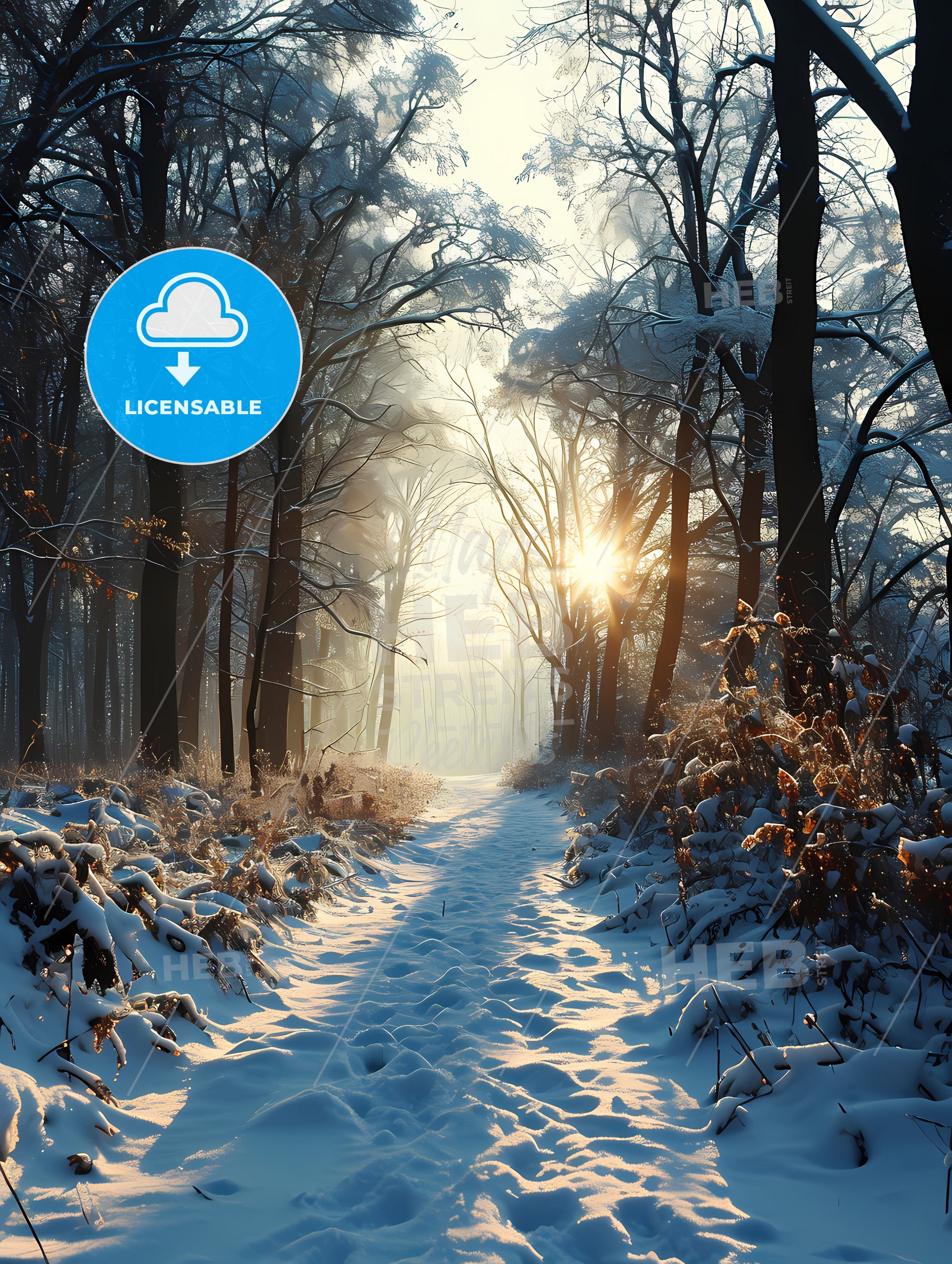Winter Forrest, A Snow Covered Path Through A Forest - HEBSTREITS Stock Image