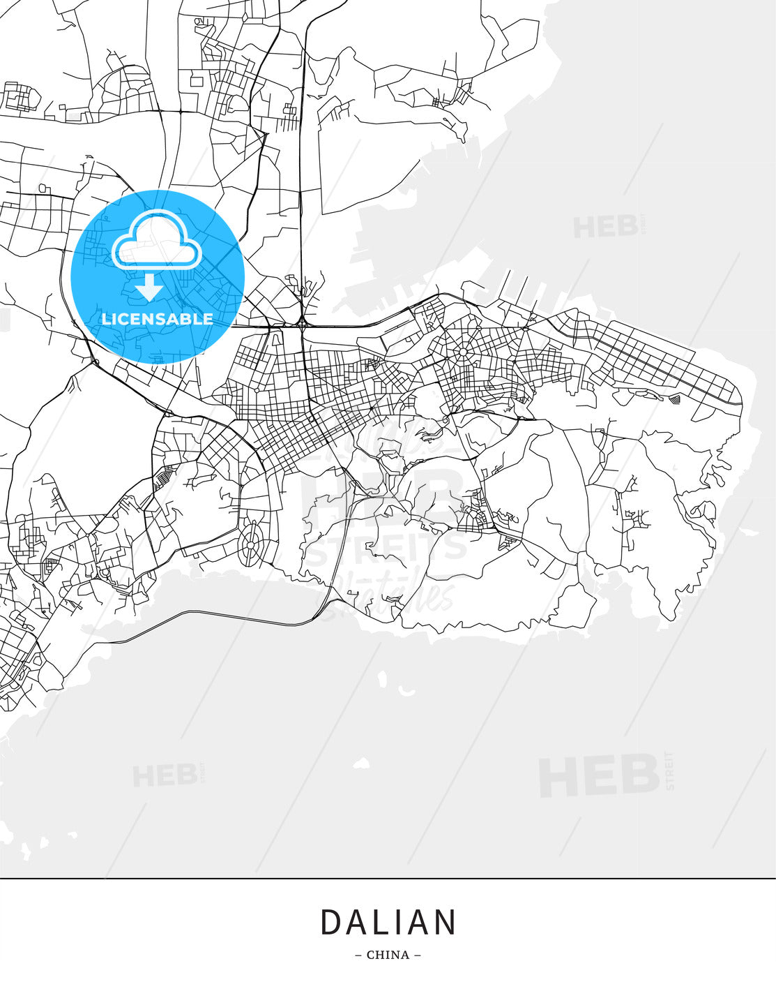 Dalian, China, Map Poster Borderless Print Template – HEBSTREITS