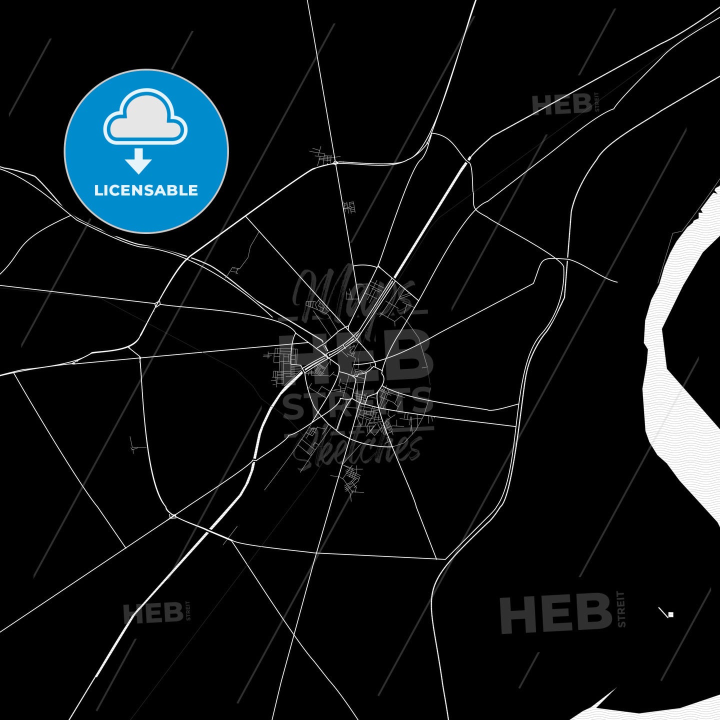 Larkana, Pakistan PDF vector map black and white - HEBSTREITS