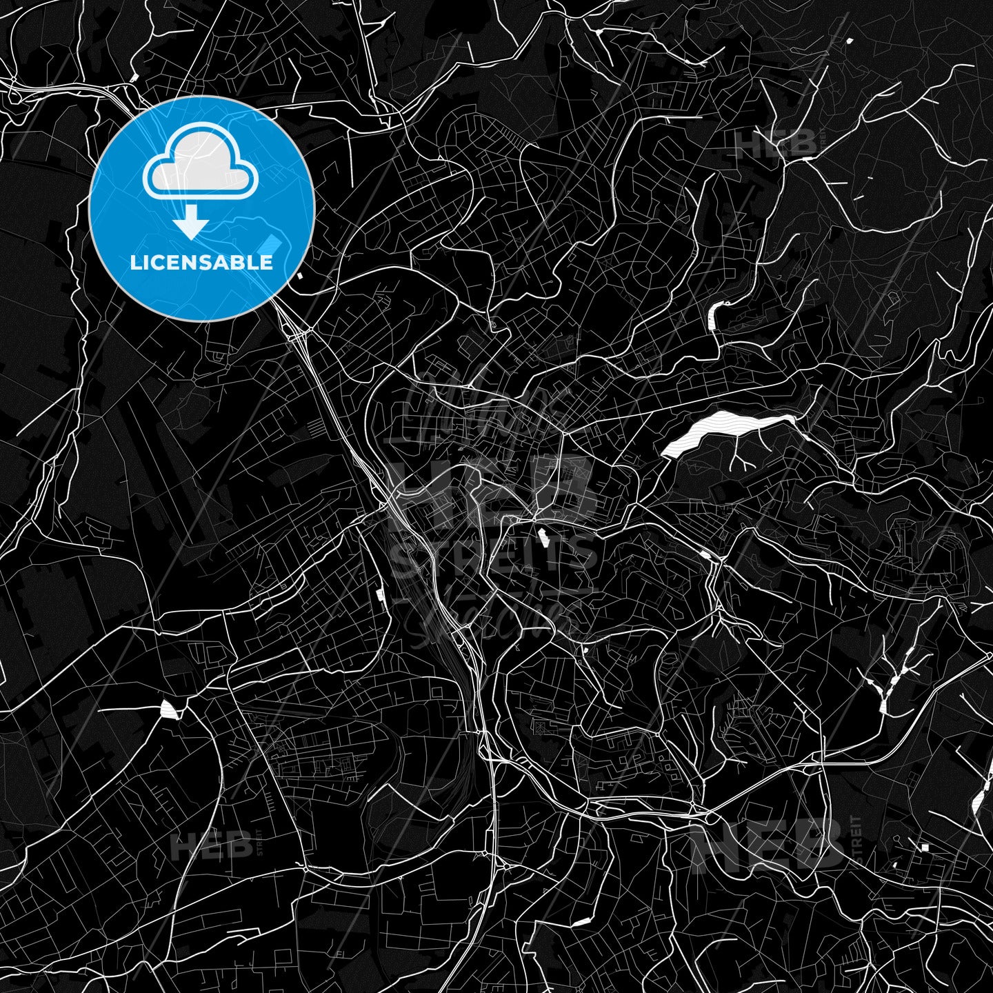 Liberec, Czechia PDF vector map black and white - HEBSTREITS