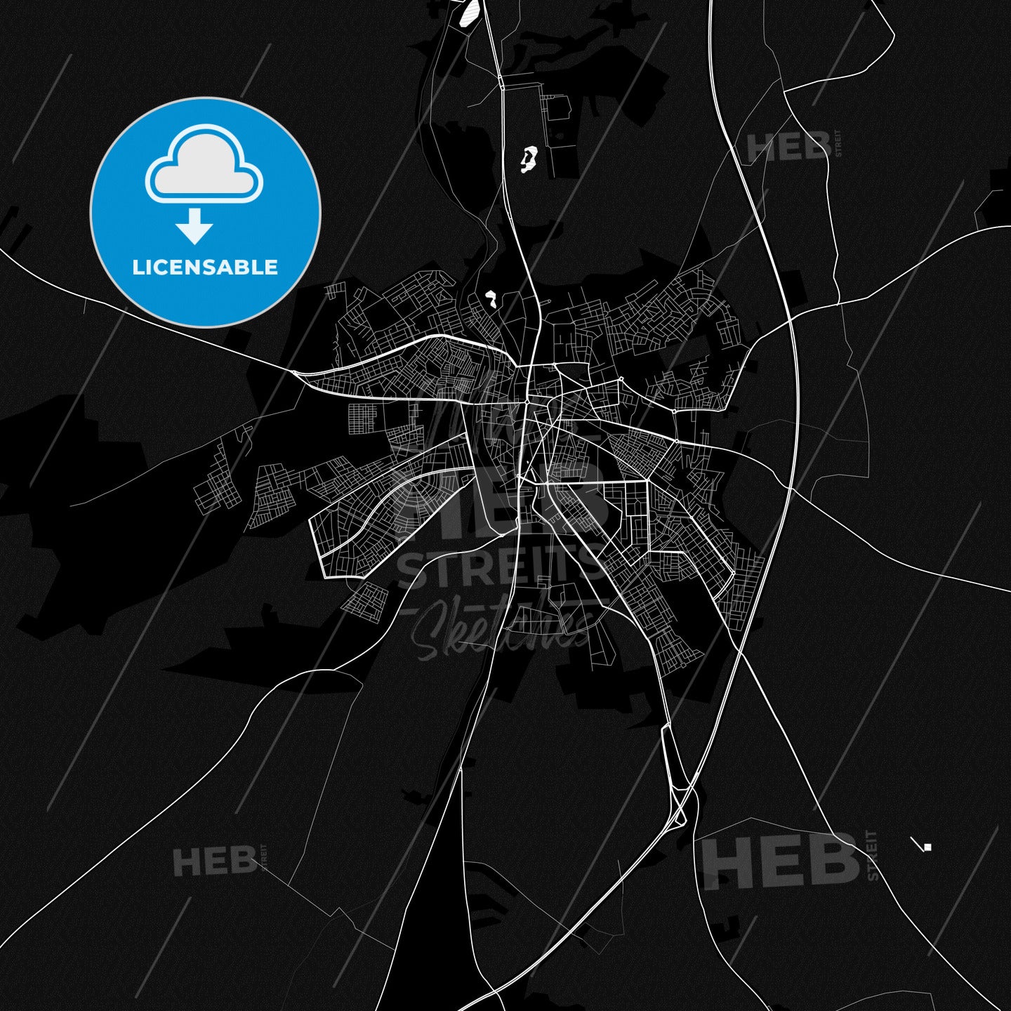 Settat, Morocco PDF vector map black and white - HEBSTREITS