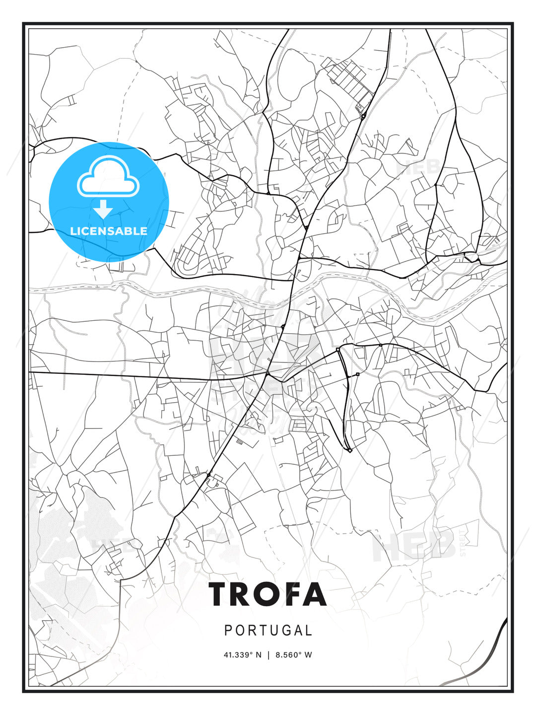Trofa, Portugal, Modern Map Print Template in Various Formats - HEBSTREITS