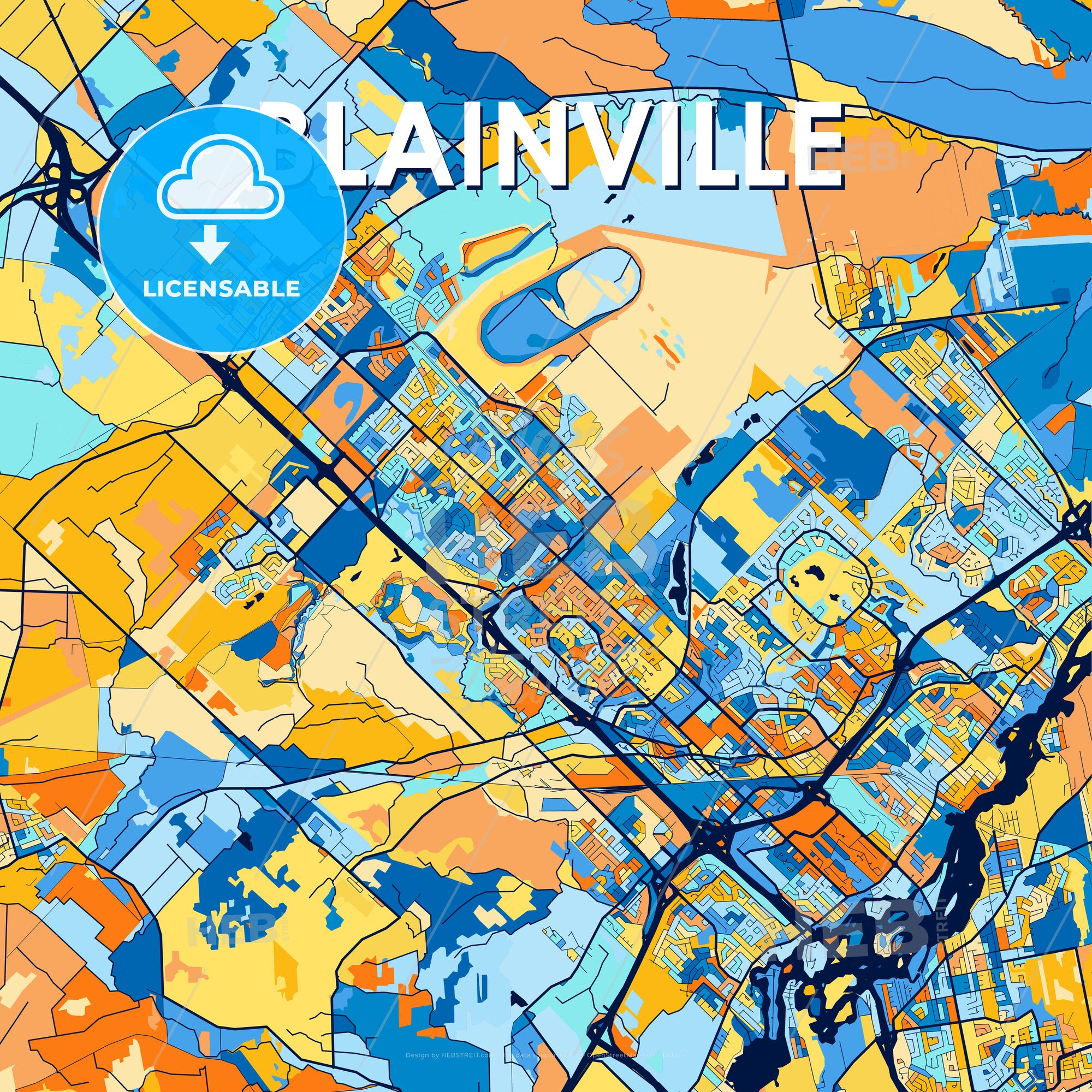 Blainville, Quebec, Canada blue and orange vector art map template ...