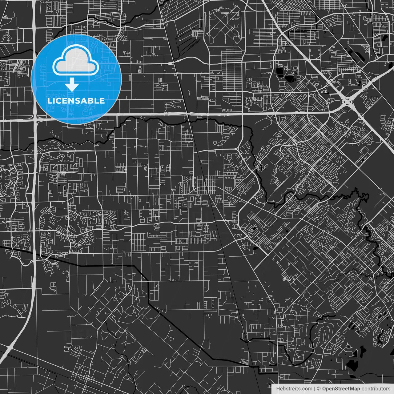 Pearland, Texas - Area Map - Dark – HEBSTREITS