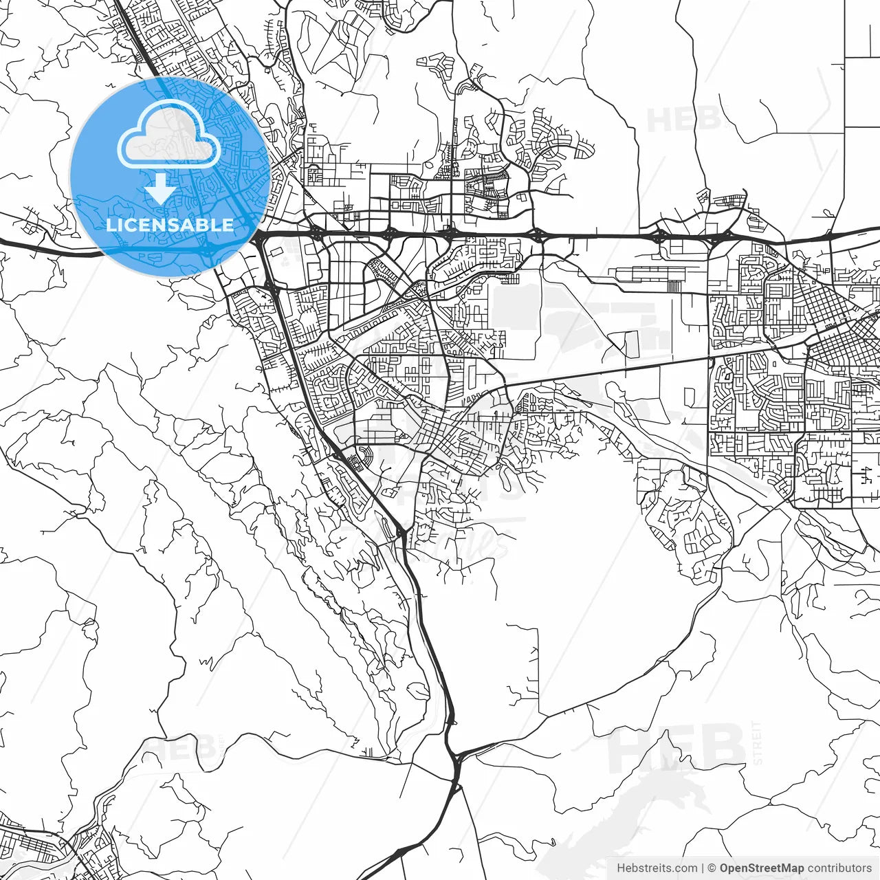 Pleasanton, California - Area Map - Light – HEBSTREITS