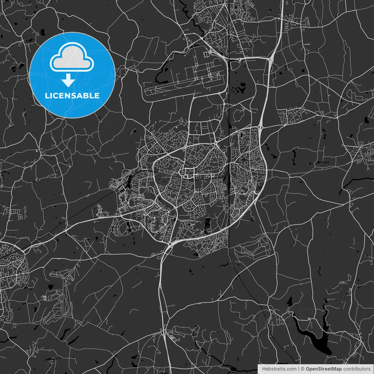 Crawley, England, Uk - Area Map - Dark – HEBSTREITS