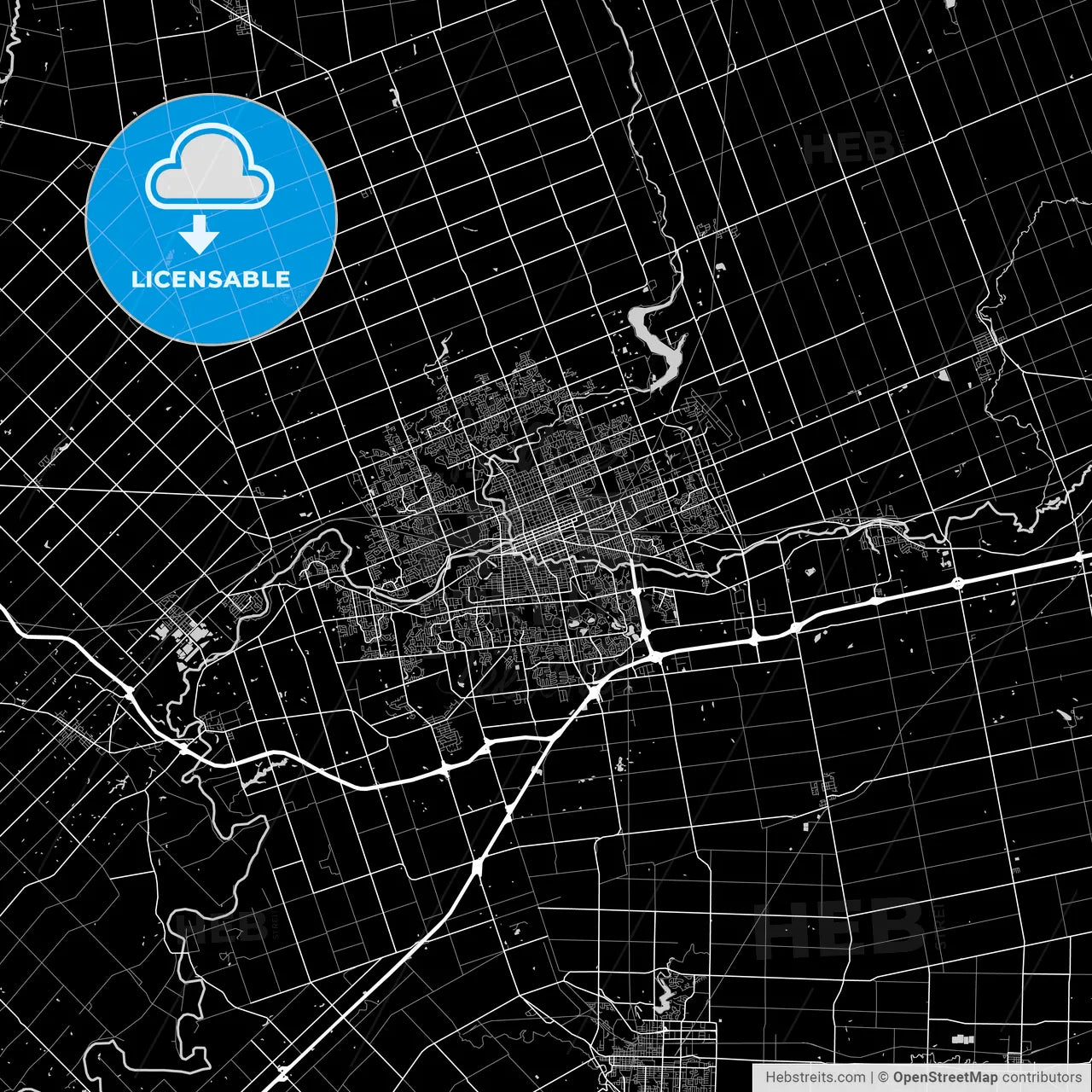 London, Ontario, Area Map, Dark – HEBSTREITS