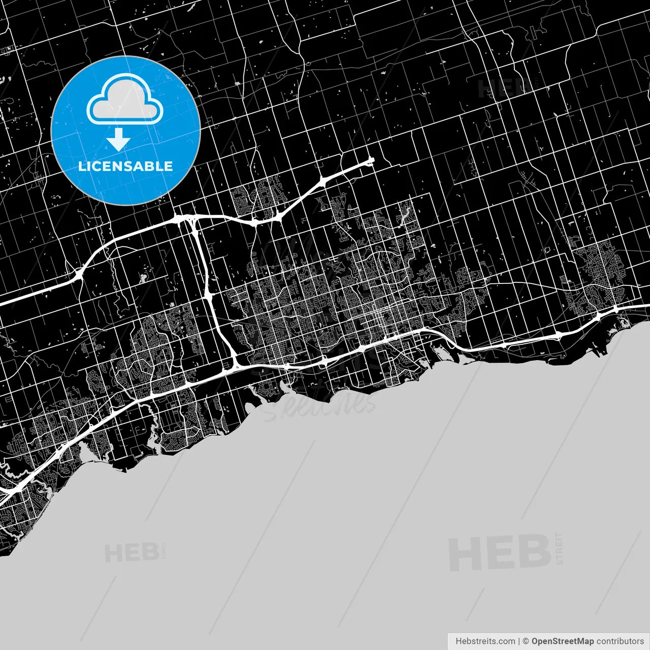 Oshawa, Ontario, Area Map, Dark – HEBSTREITS