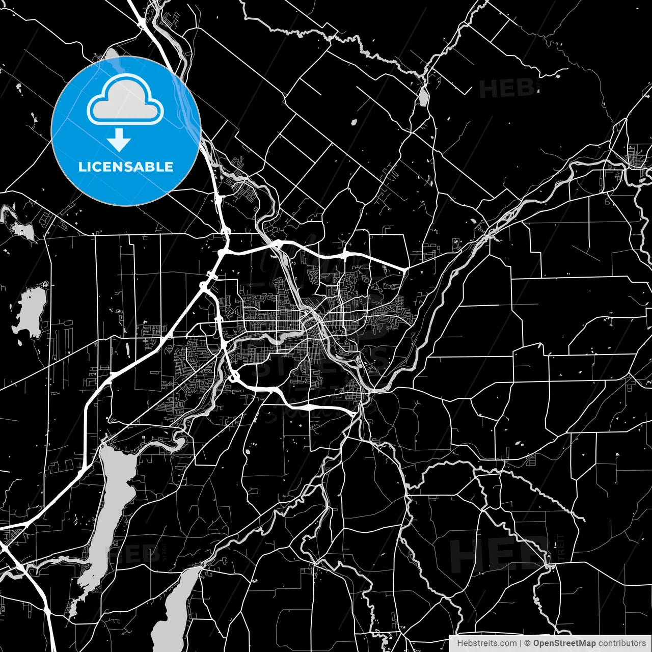 Sherbrooke, Quebec, Area Map, Dark – HEBSTREITS