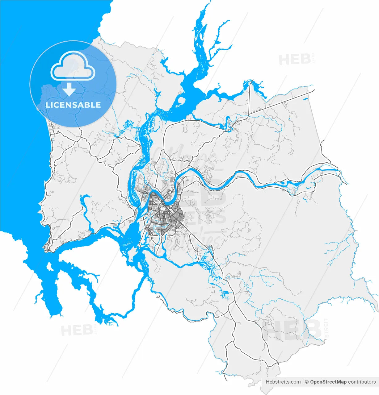 Valdivia, Chile, High Resolution Vector Map - Instant Download Pdf And ...