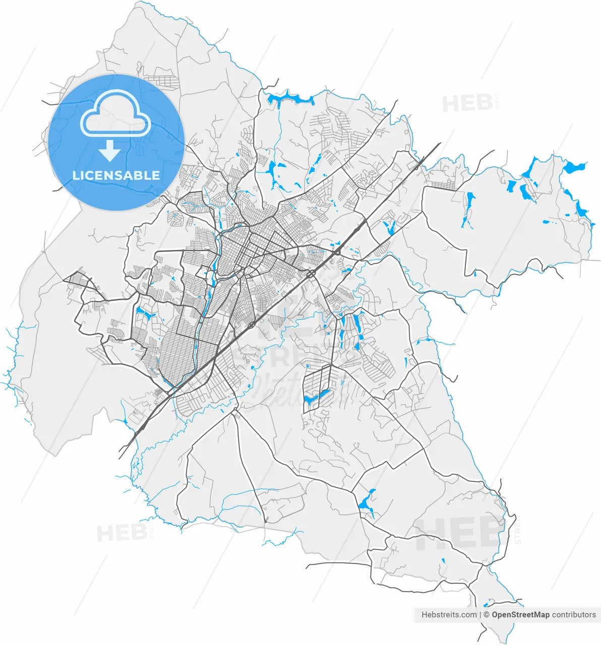Indaiatuba, Brazil, High Resolution Vector Map - Instant Download Pdf ...