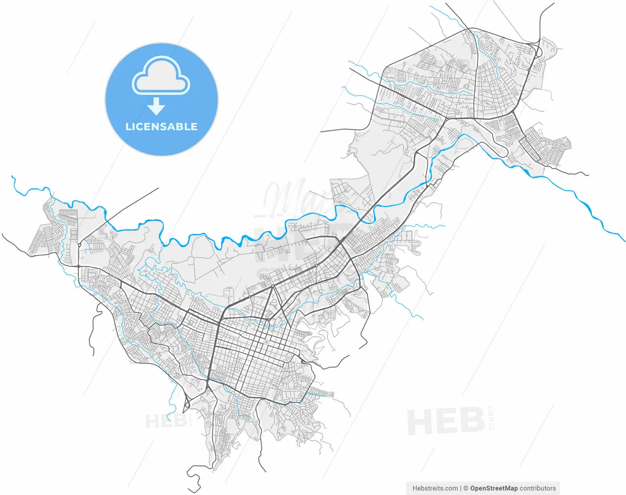 Popayan, Colombia, High Resolution Vector Map - Instant Download Pdf ...
