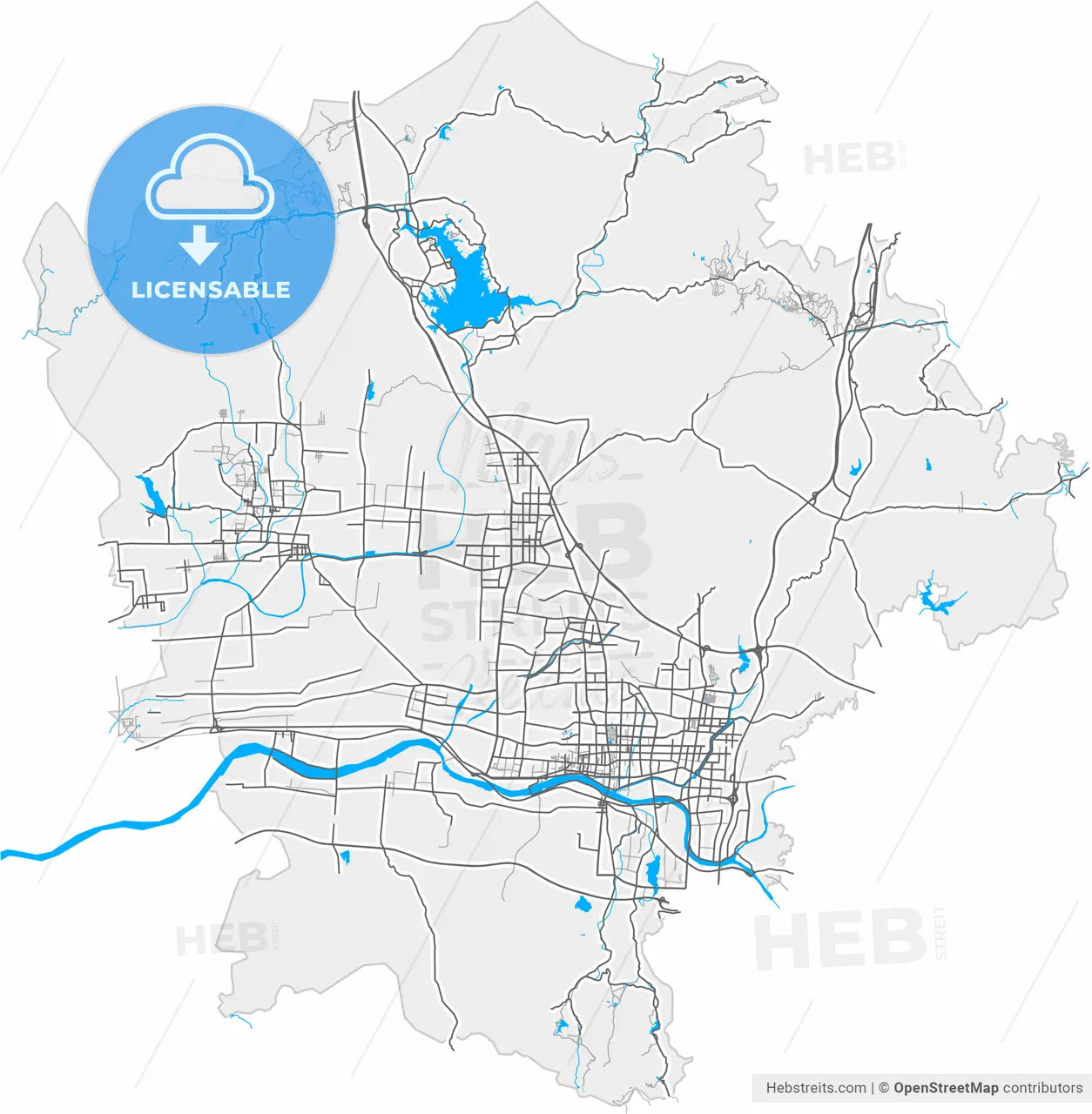 Laiwu, Shandong, China, High Resolution Vector Map - Instant Download ...