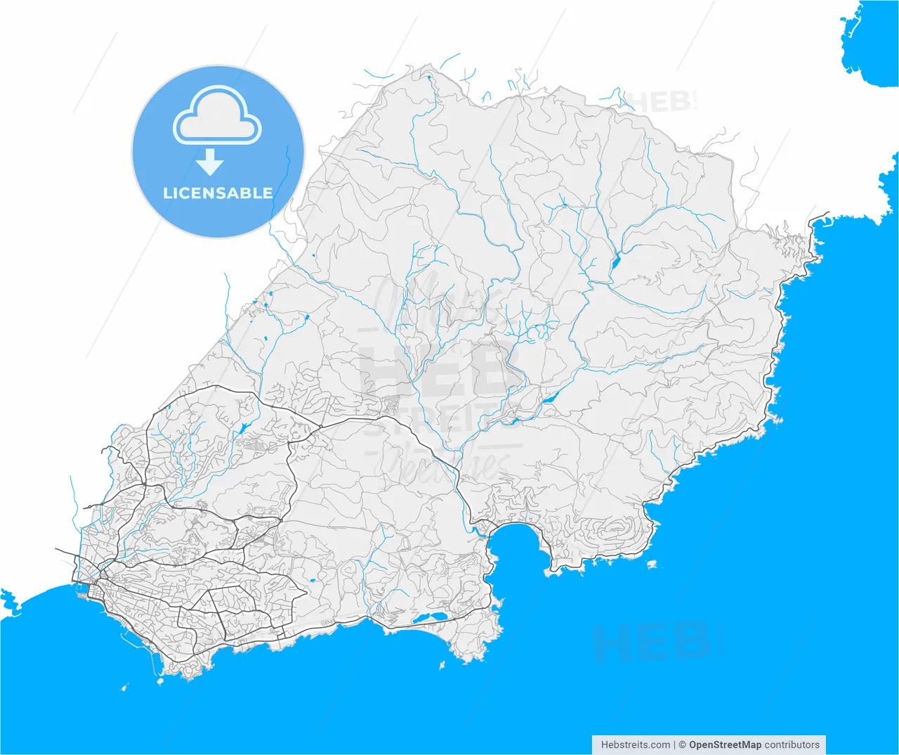 Saint-Raphaël, Var, France, High Resolution Vector Map - Instant ...