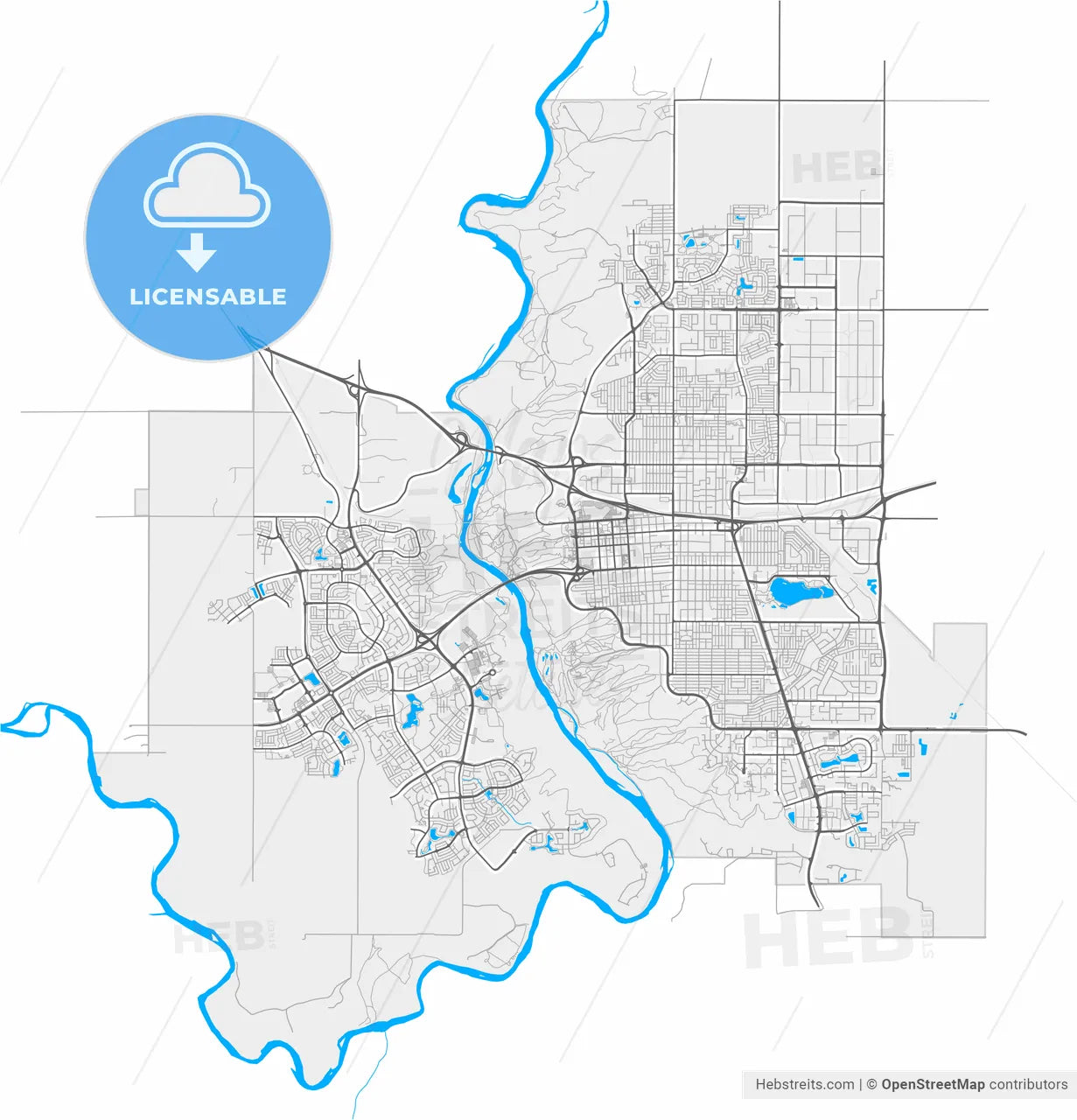 Lethbridge, Alberta, Canada, High Resolution Vector Map - Instant ...