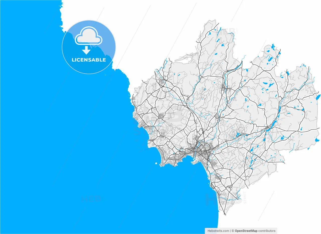 Halmstad, Sweden, High Resolution Vector Map - Instant Download Pdf And ...