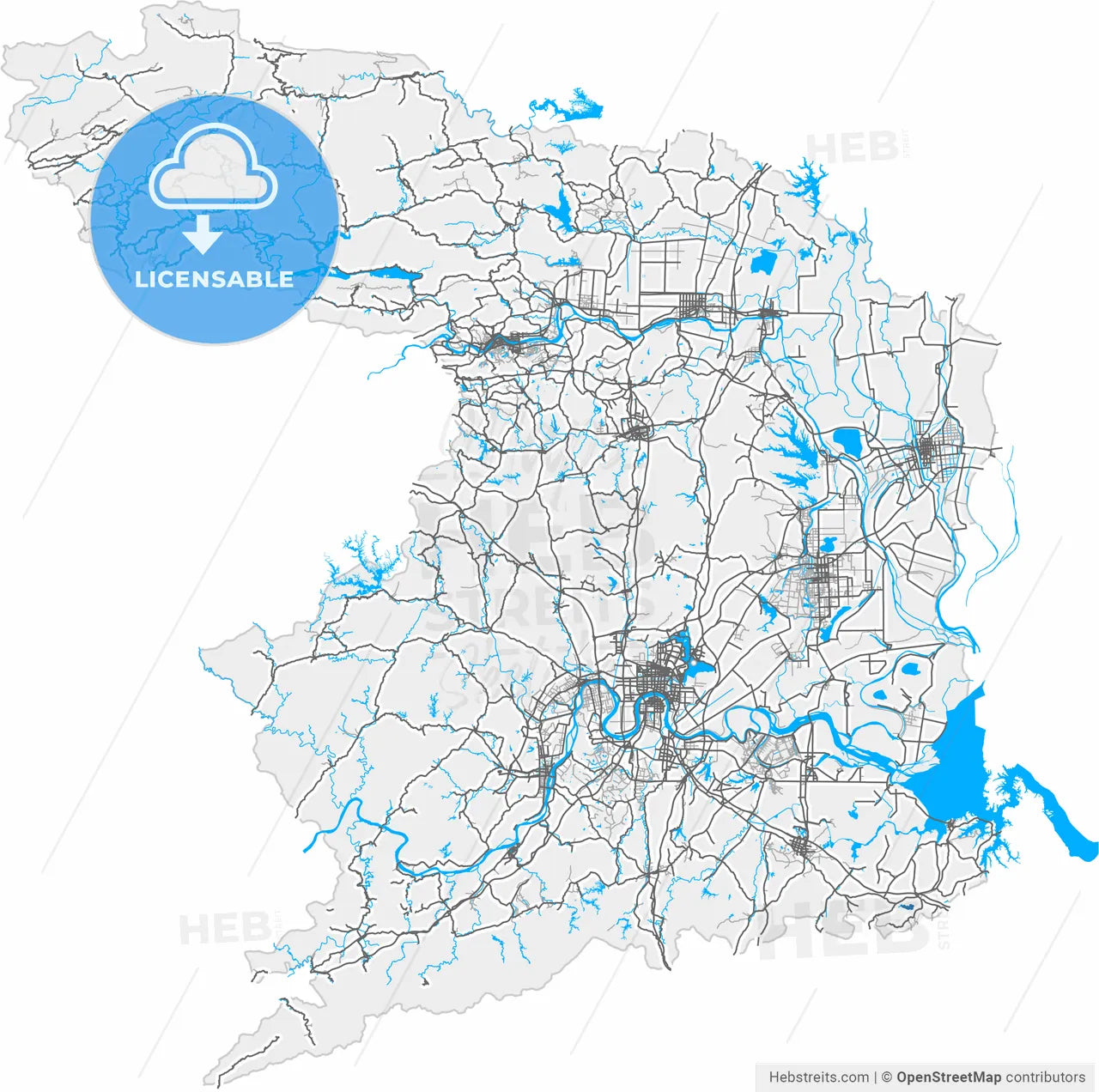 Changde, Hunan, China, High Resolution Vector Map - Instant Download ...