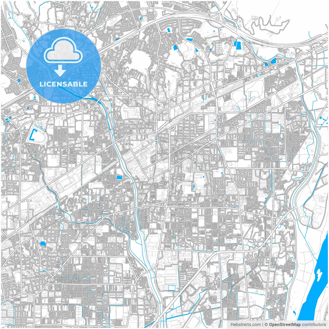 Takatsuki, Osaka, Japan, City Map With High Resolution Roads. – HEBSTREITS