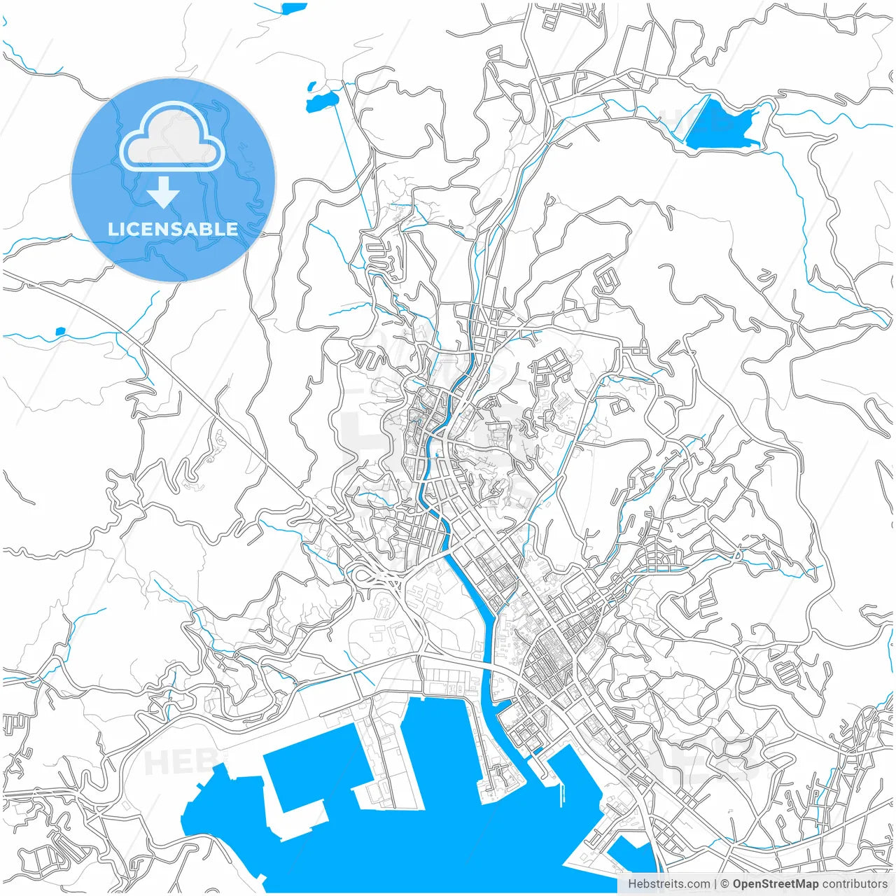 Sasebo, Nagasaki, Japan, City Map With High Resolution Roads. – HEBSTREITS