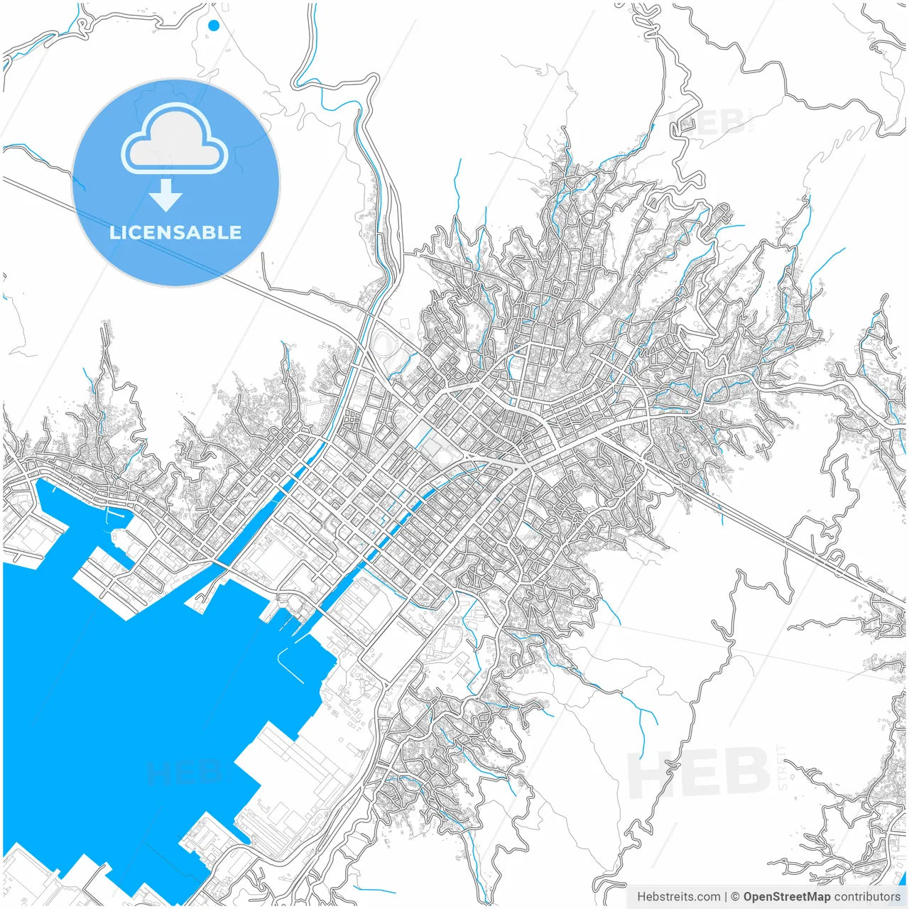 Kure, Hiroshima, Japan, City Map With High Resolution Roads. – HEBSTREITS