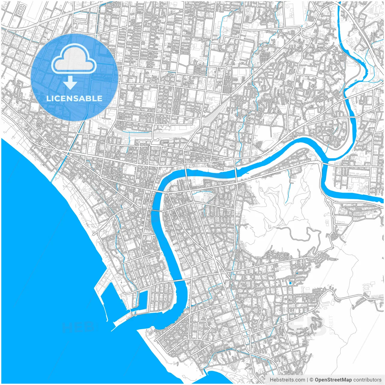 Numazu, Shizuoka, Japan, City Map With High Resolution Roads. – HEBSTREITS