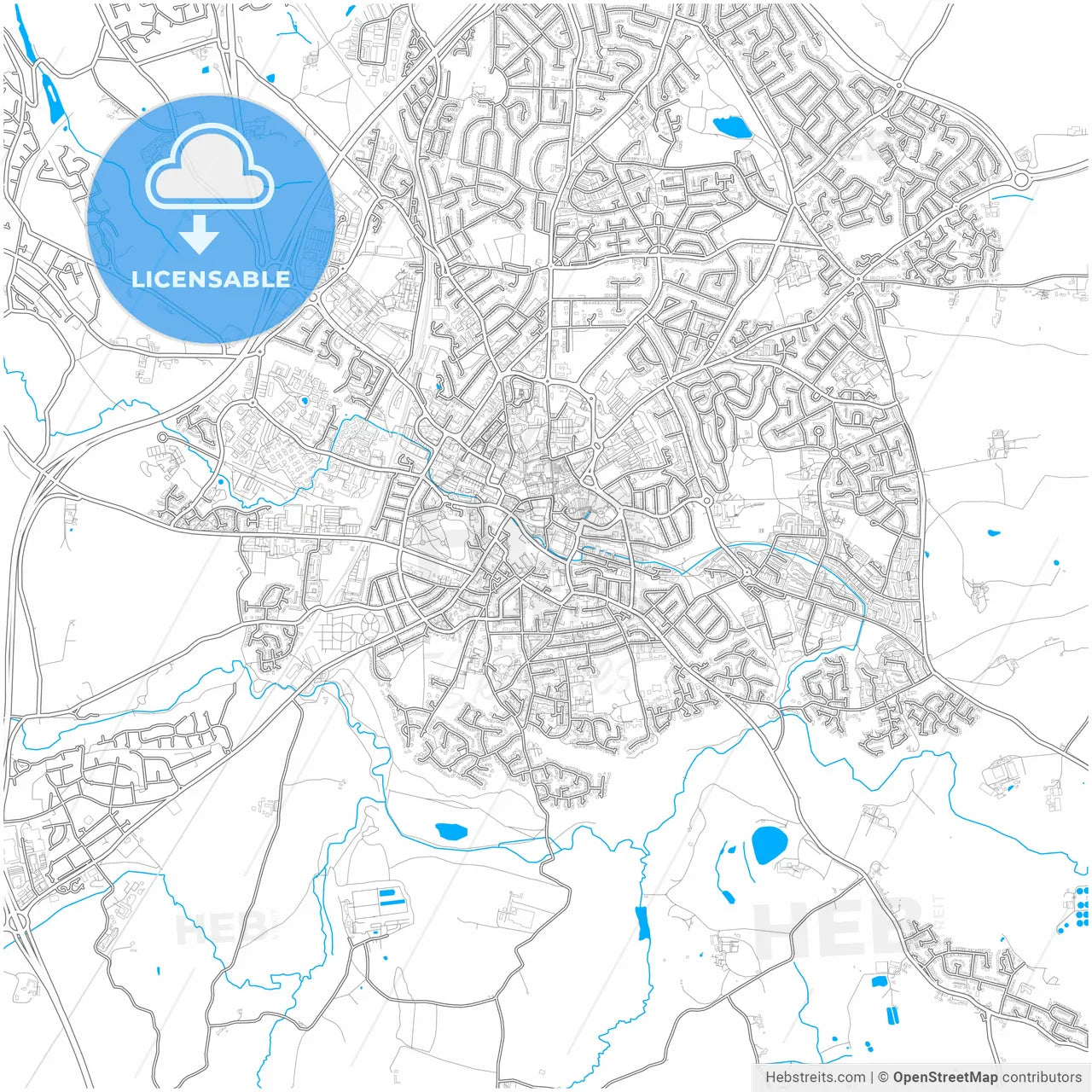Wrexham, Wrexham, Wales, City Map With High Resolution Roads. – HEBSTREITS