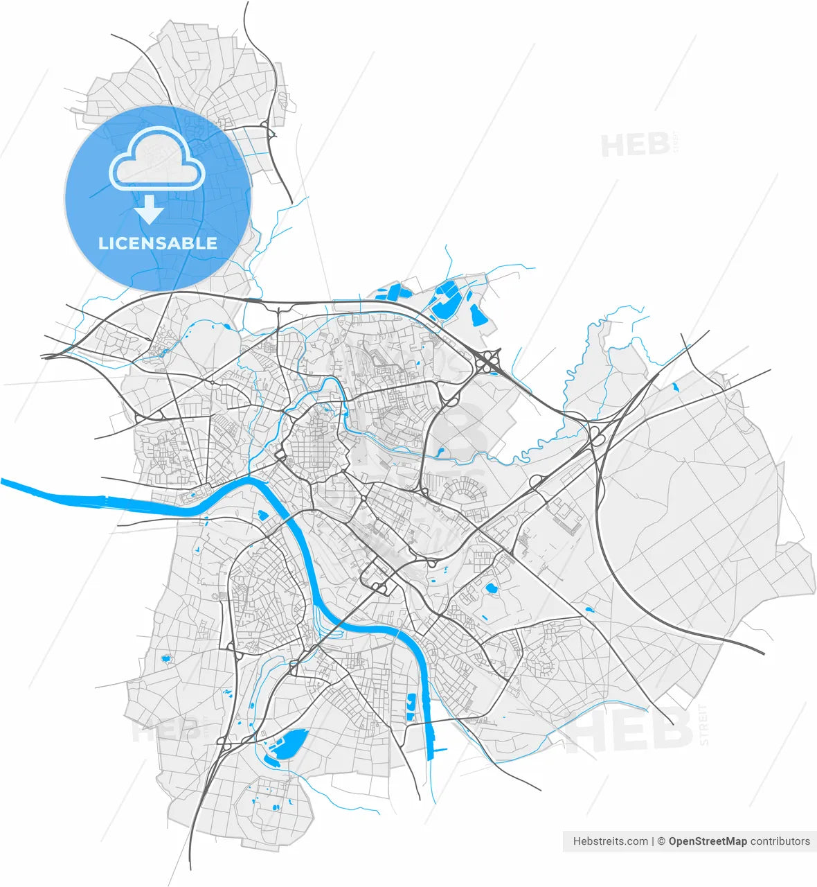 Hanau, Hesse, Germany, High Resolution Vector Map - Instant Download ...