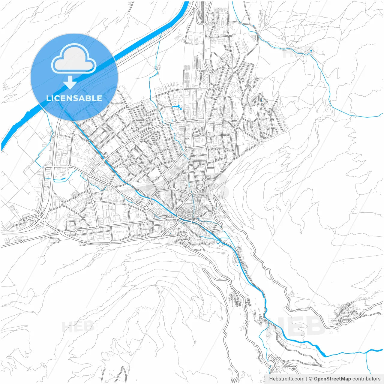 Chur, Switzerland, City Map With High Resolution Roads. – HEBSTREITS