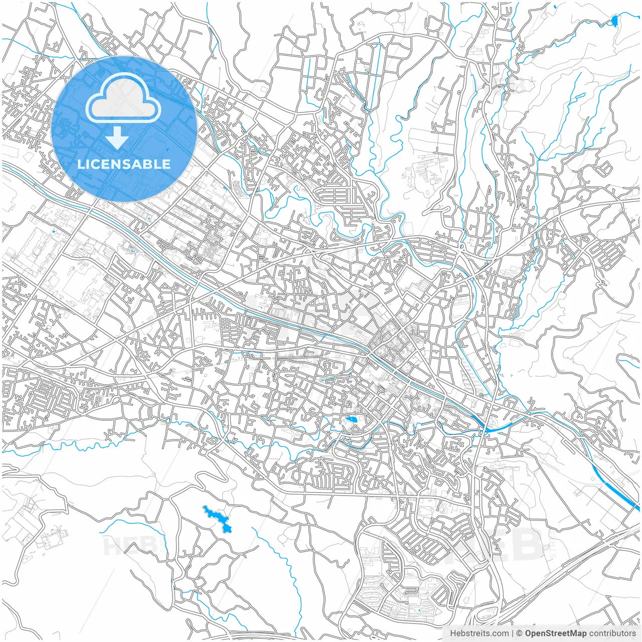 Hadano, Kanagawa, Japan, City Map With High Resolution Roads. – HEBSTREITS
