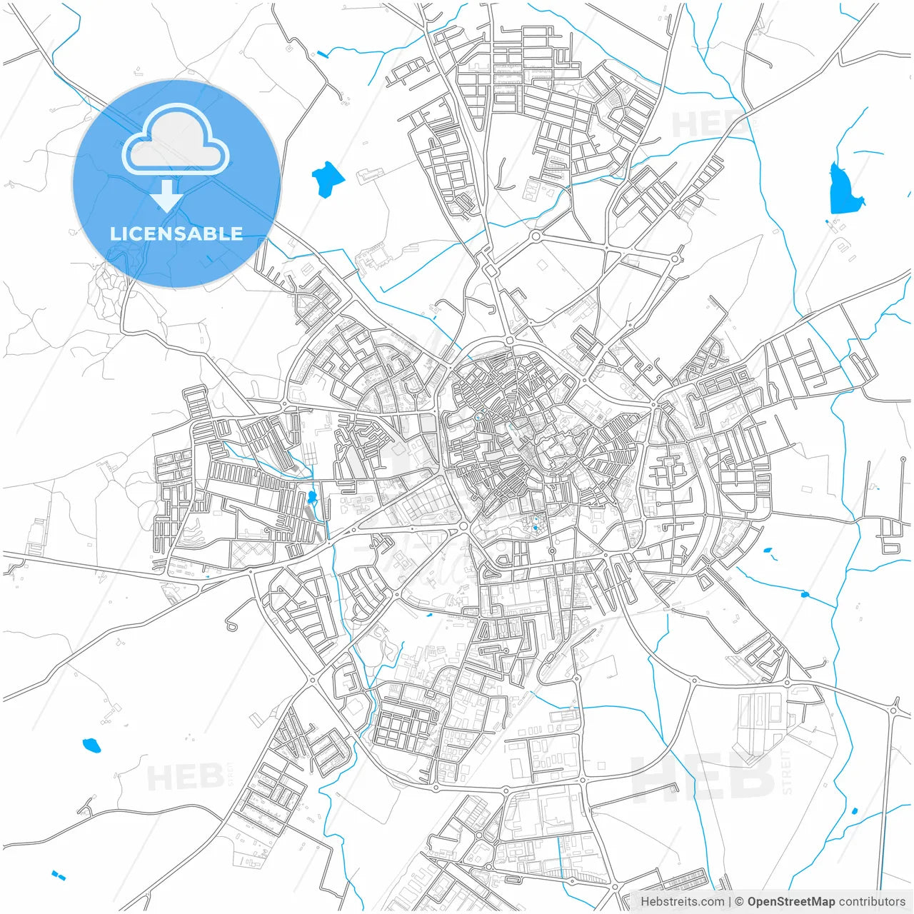 Évora, Évora, Portugal, City Map With High Resolution Roads. – HEBSTREITS