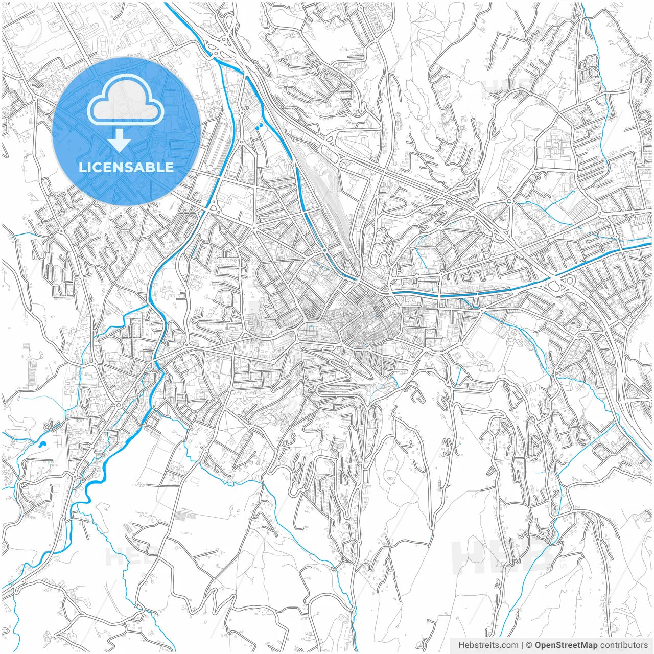 Chambéry, Savoie, France, City Map With High Resolution Roads. – HEBSTREITS