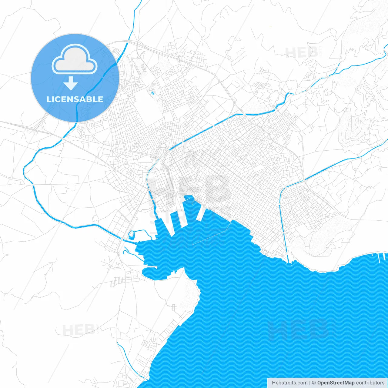 Volos, Greece Pdf Vector Map With Water In Focus – HEBSTREITS