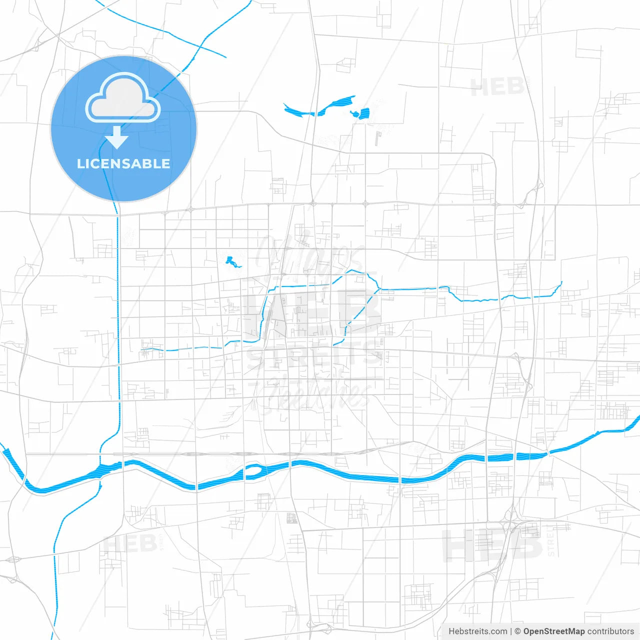 Xingtai, China Pdf Vector Map With Water In Focus – HEBSTREITS