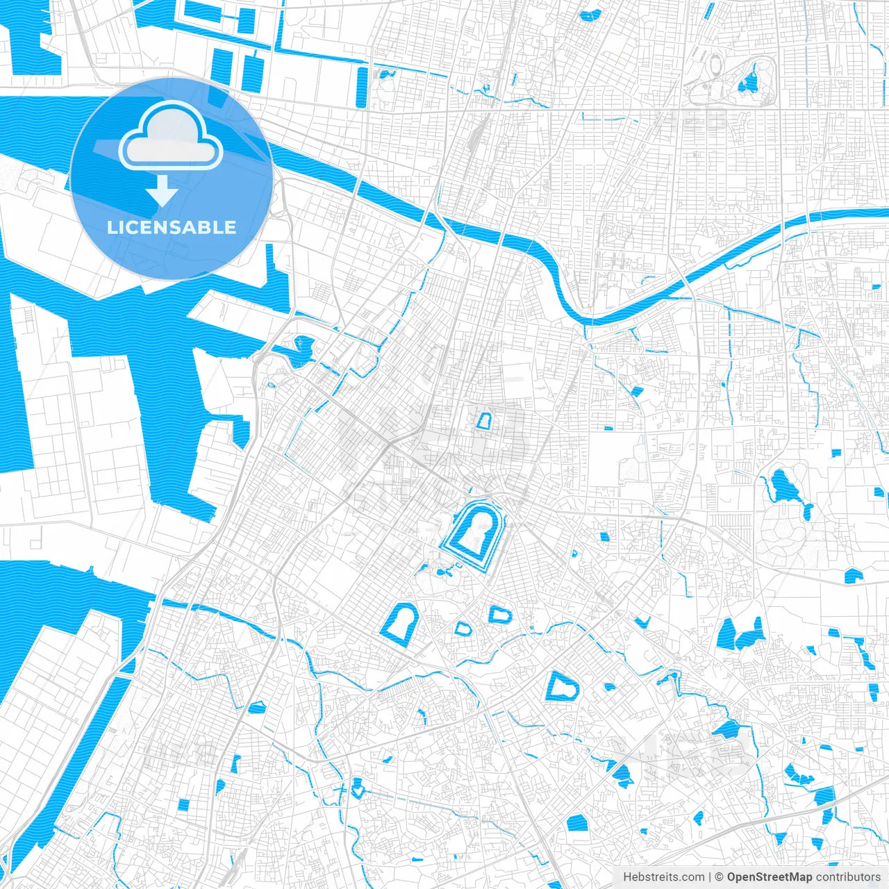 Sakai, Japan Pdf Vector Map With Water In Focus – HEBSTREITS