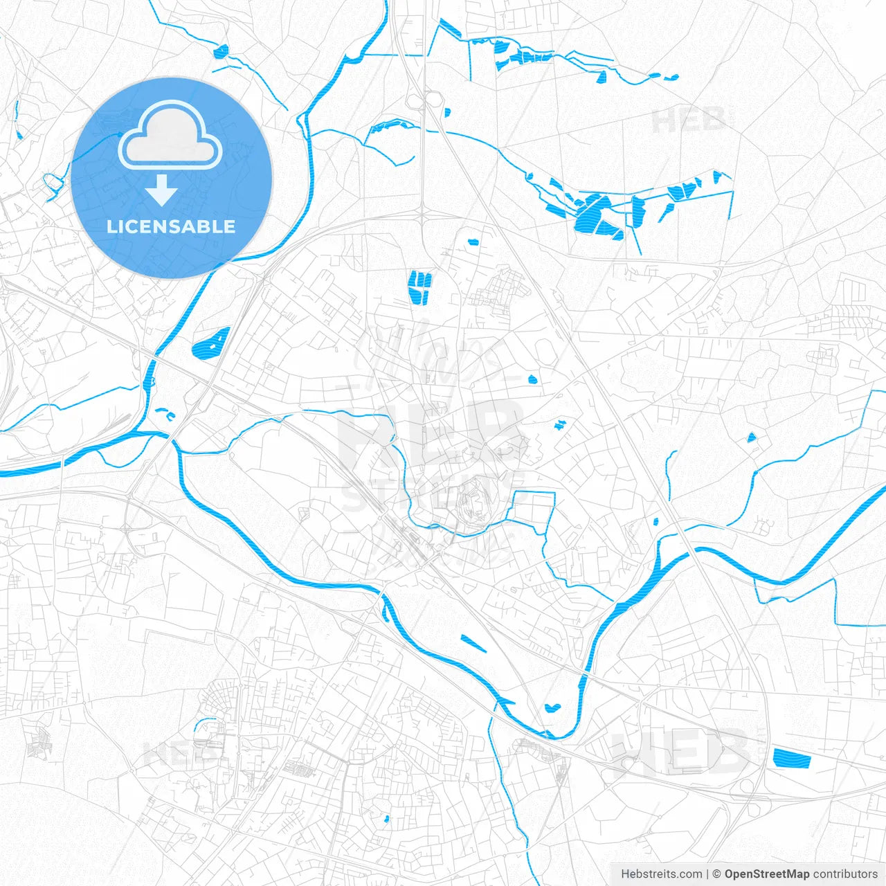 Siegburg, Germany Pdf Vector Map With Water In Focus – HEBSTREITS