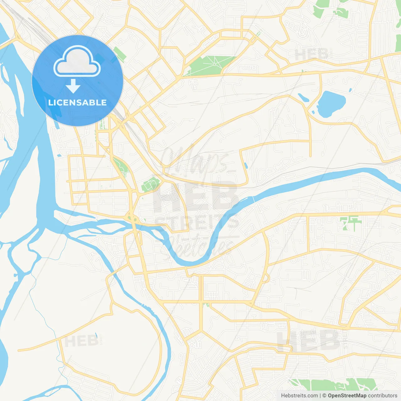 Ulan-Ude, Russia Vector Map - Classic Colors – HEBSTREITS