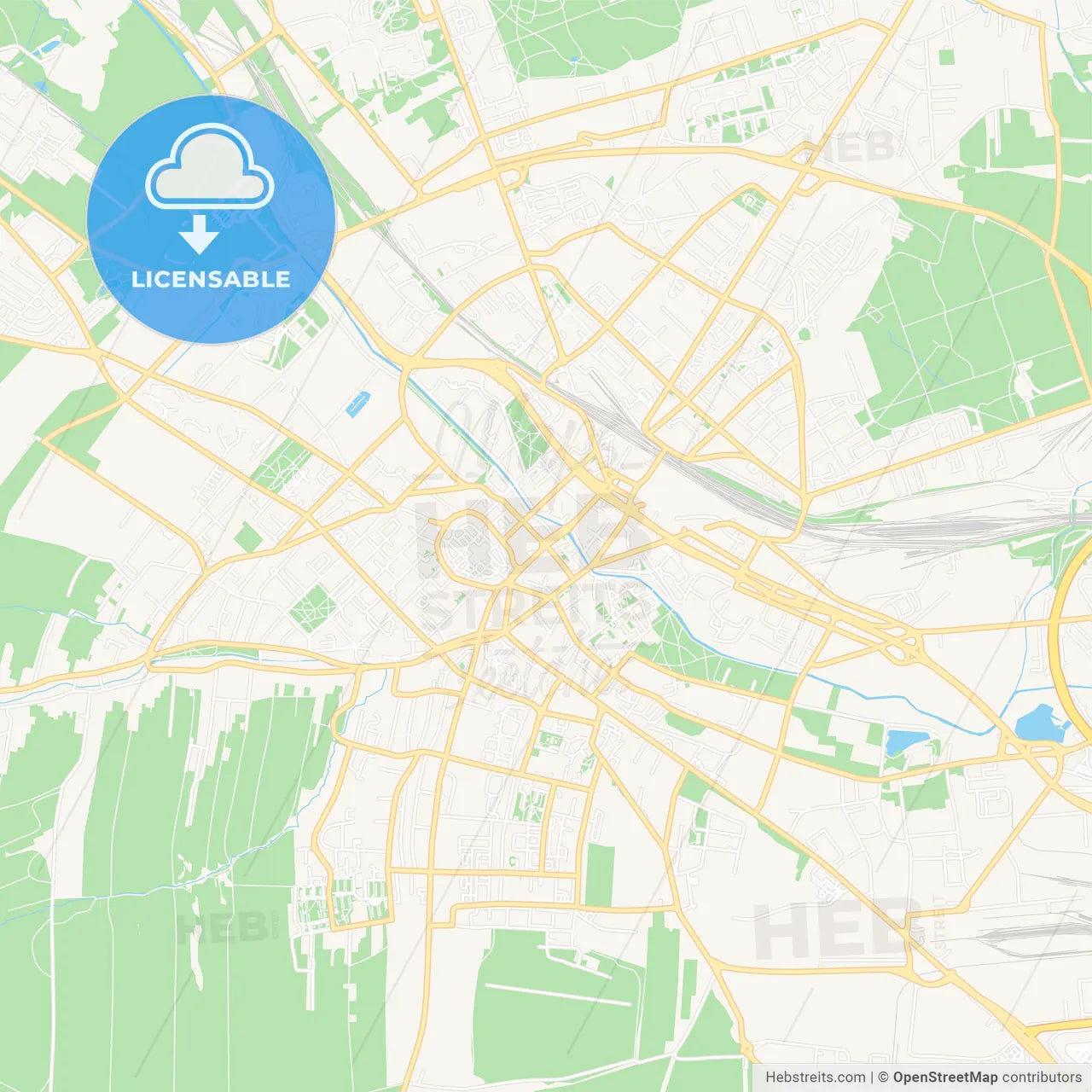 Gliwice, Poland Vector Map - Classic Colors – HEBSTREITS