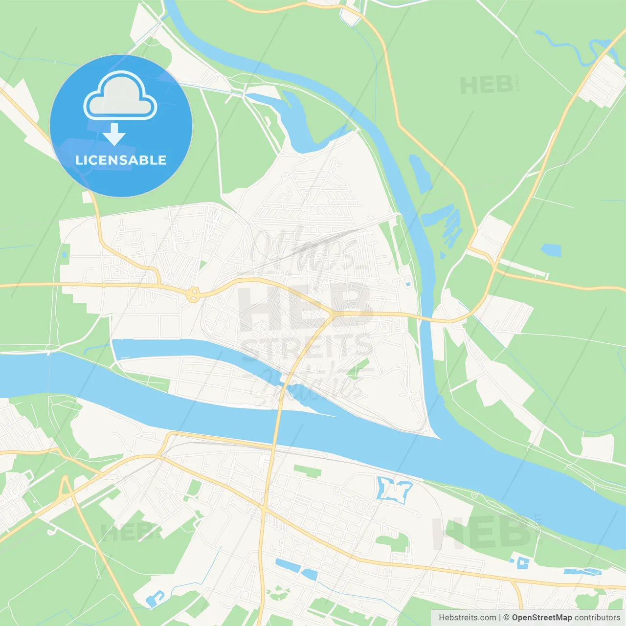 Komarno, Slovakia Vector Map - Classic Colors – HEBSTREITS