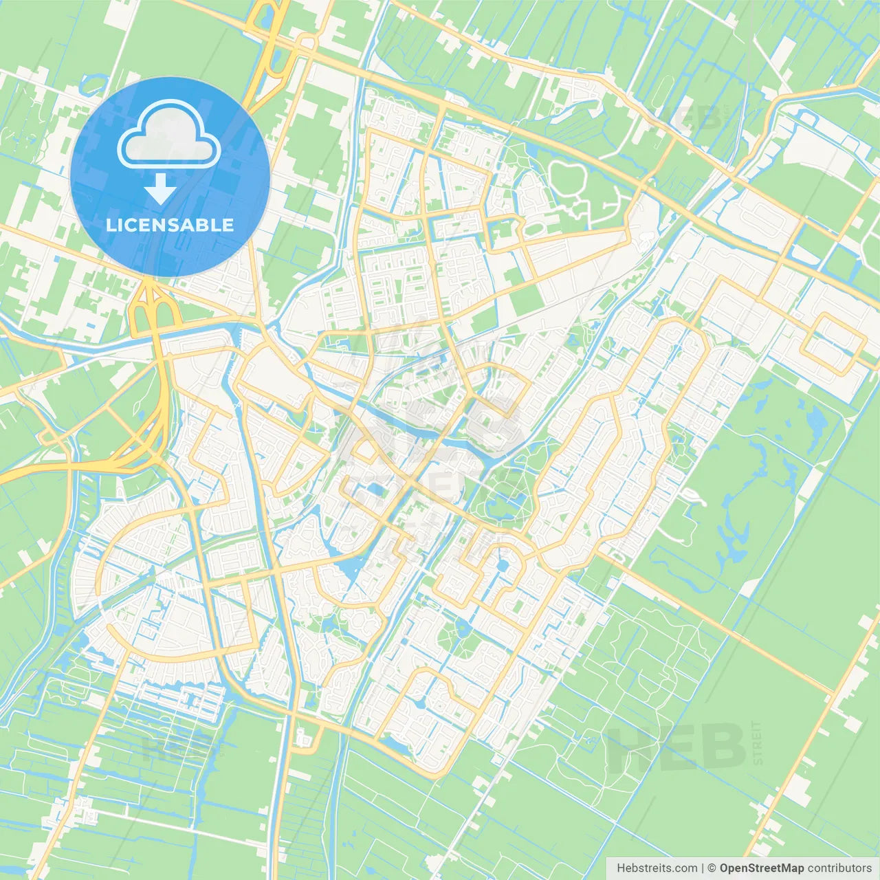 Purmerend, Netherlands Vector Map - Classic Colors – HEBSTREITS