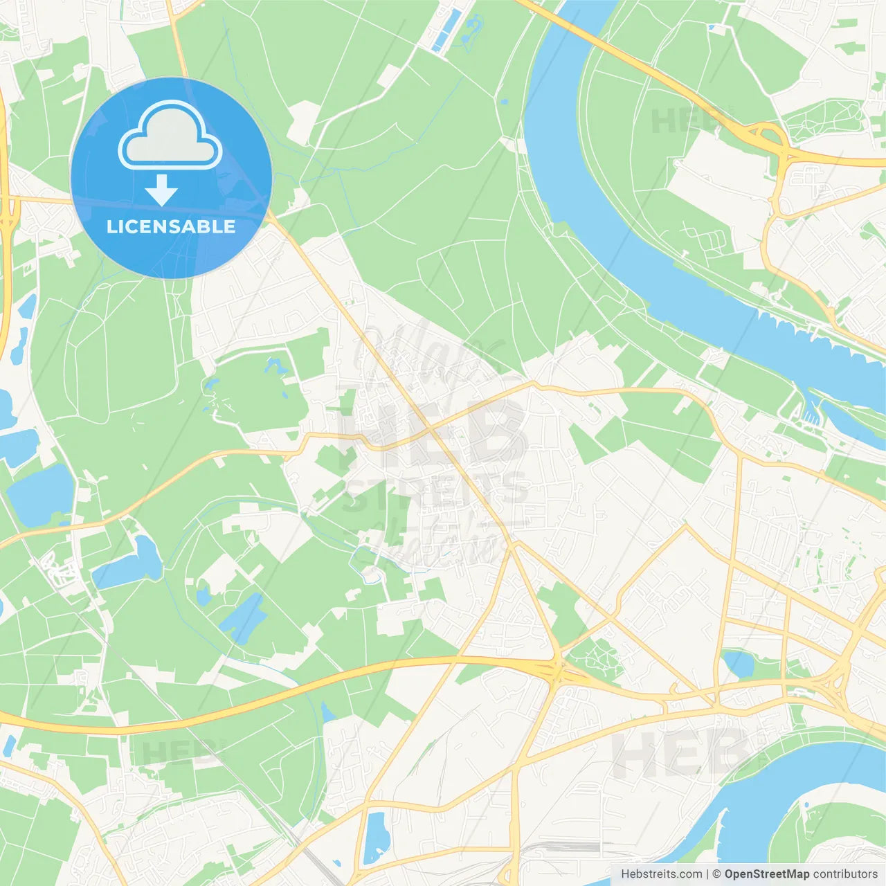 Meerbusch, Germany Vector Map - Classic Colors – HEBSTREITS
