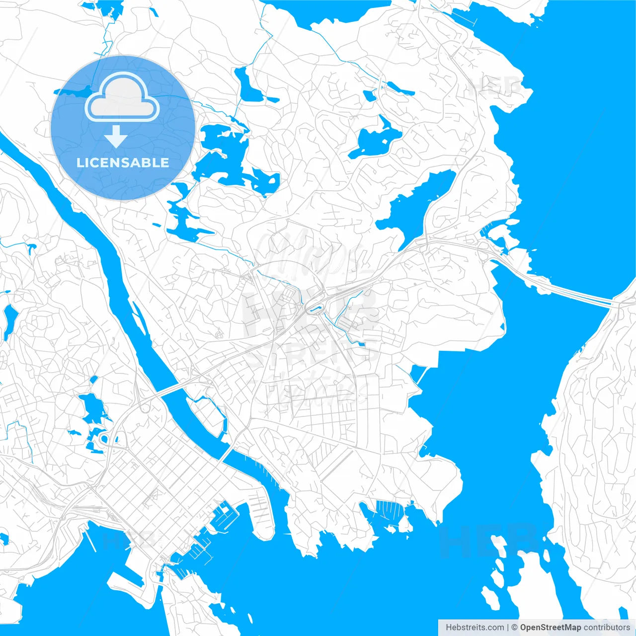 Kristiansand, Norway Bright Two-Toned Vector Map – HEBSTREITS