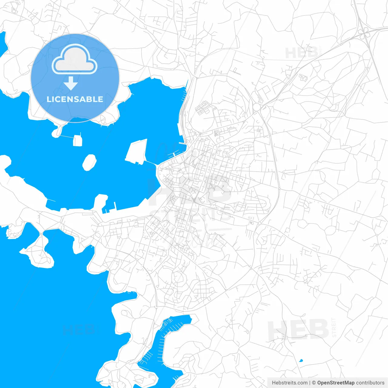 Pula/Pola, Croatia Bright Two-Toned Vector Map – HEBSTREITS