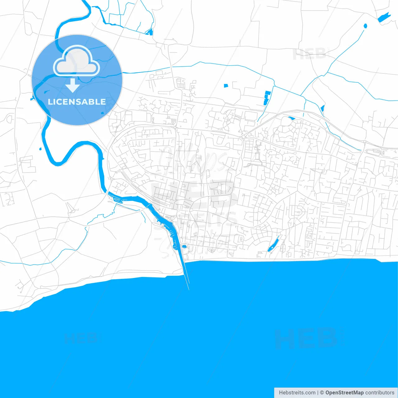 Littlehampton, England Bright Two-Toned Vector Map – HEBSTREITS